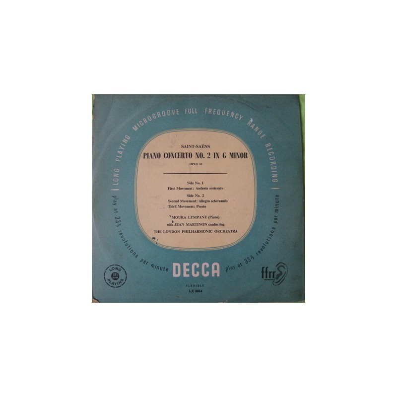 Saint-Saëns – Piano Concerto No.2 In G Minor Opus 22 - Jean Martinon| Decca ‎– LX 3064-10" Vinyl