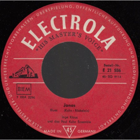 Inge Klaus - Paul Kuhn ‎– Jonas |1960 Electrola ‎– E 21 586-Single